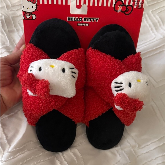 Hello Kitty | Shoes | Hello Kitty Red And Black Fuzzy Kids Slippers ...